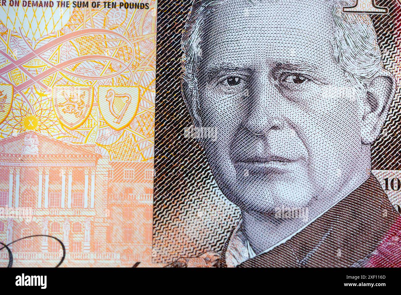 Close up detail of the first banknotes to feature King Charles III that ...