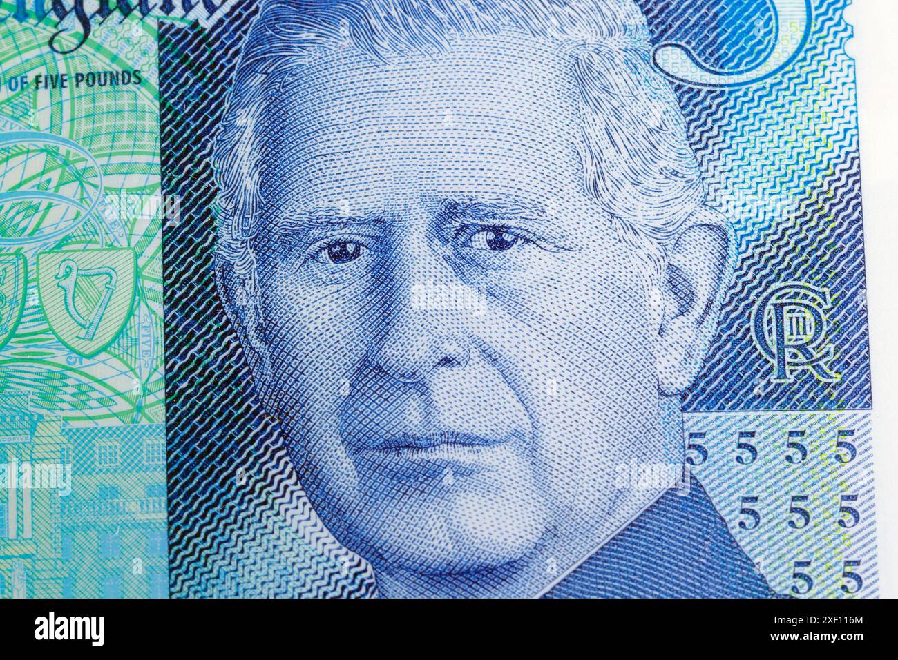 Close up of the first United Kingdom banknotes to feature King Charles ...