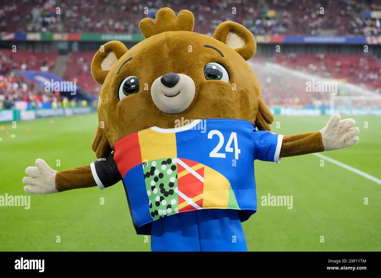 Euro 2024 tournament mascot Albart on the pitch before the UEFA Euro ...