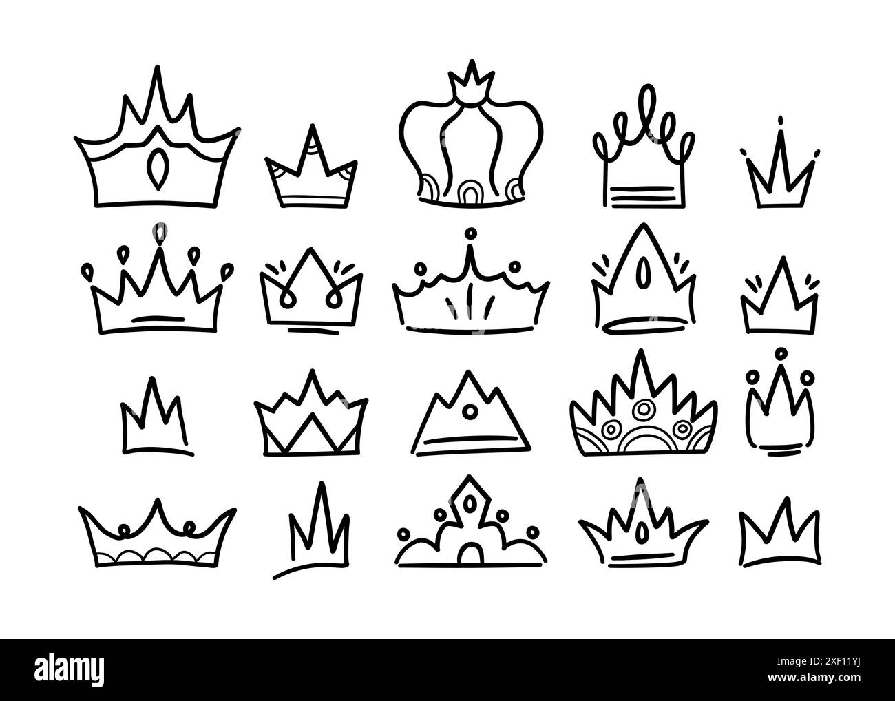 Sketch crown. Simple graffiti crowning, elegant queen or king crowns ...