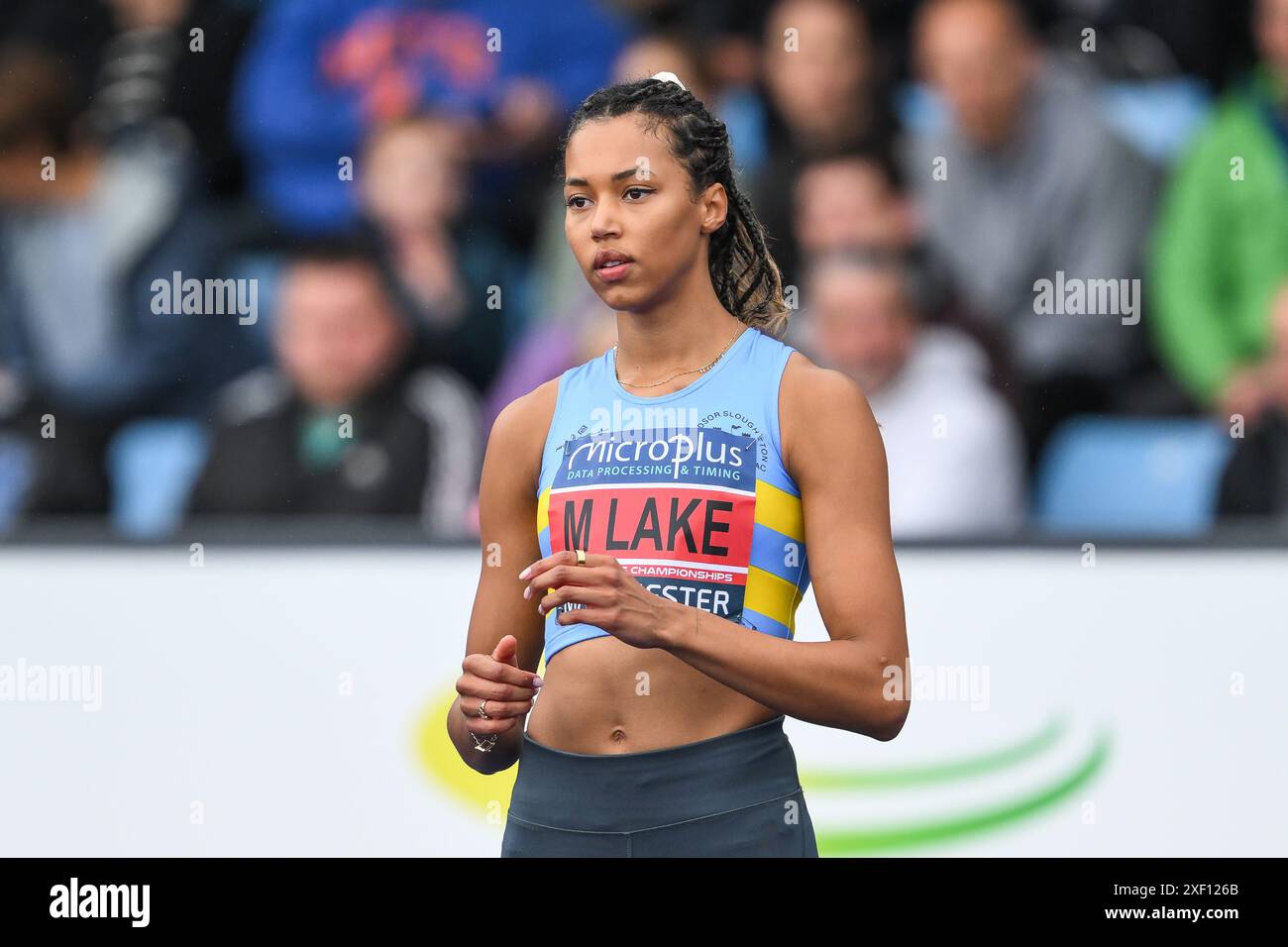 Morgan Lake during the Women’s High Jump in the Microplus UK Athletics ...