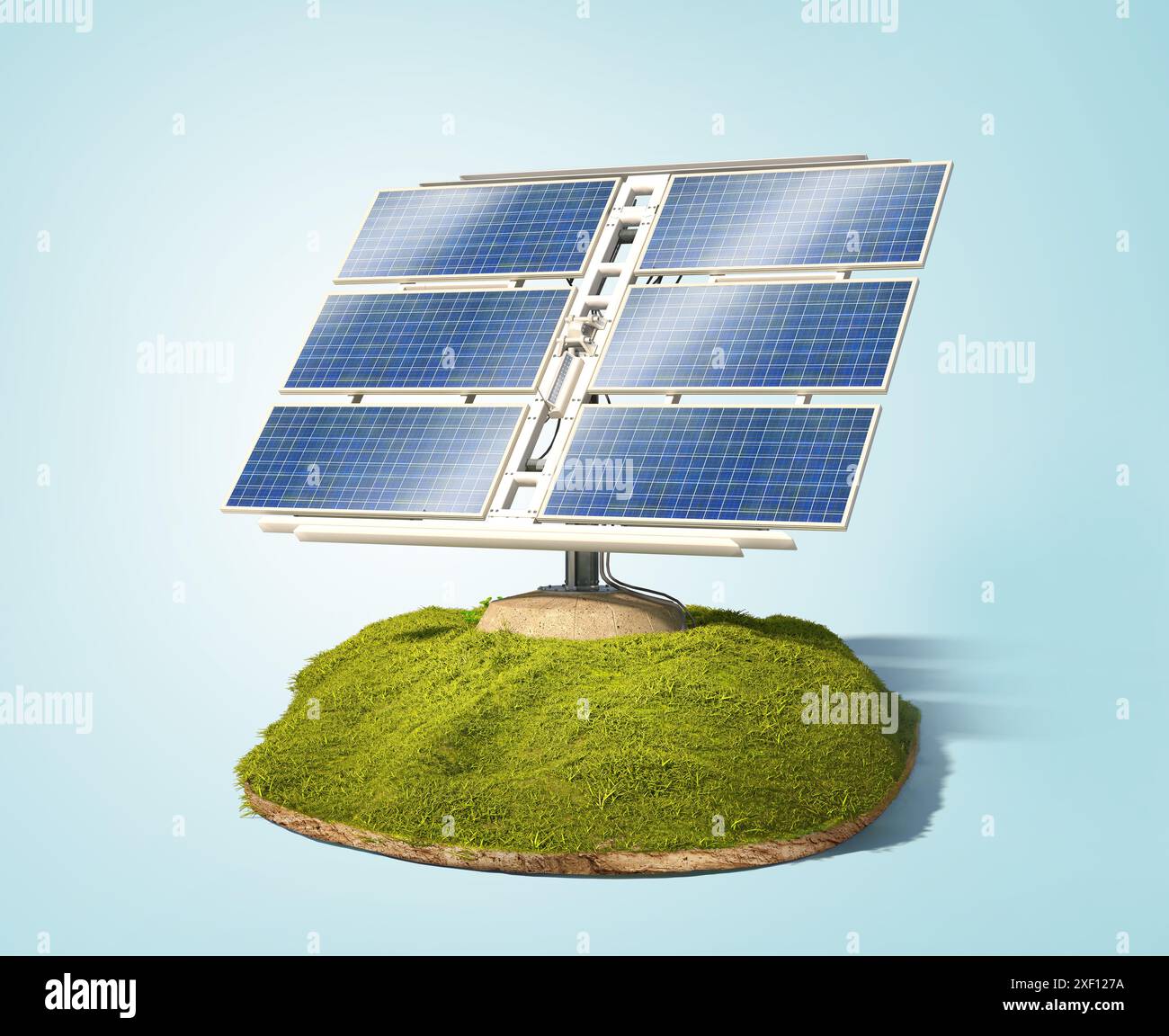 A rectangular solar panel is placed on top of a green grassy hill Stock ...
