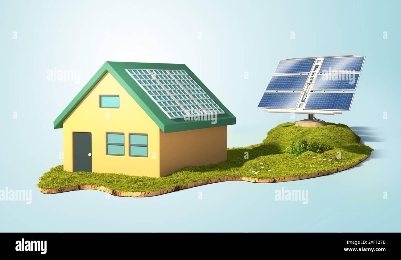 House with green roof and solar panels, showcasing sustainable urban ...