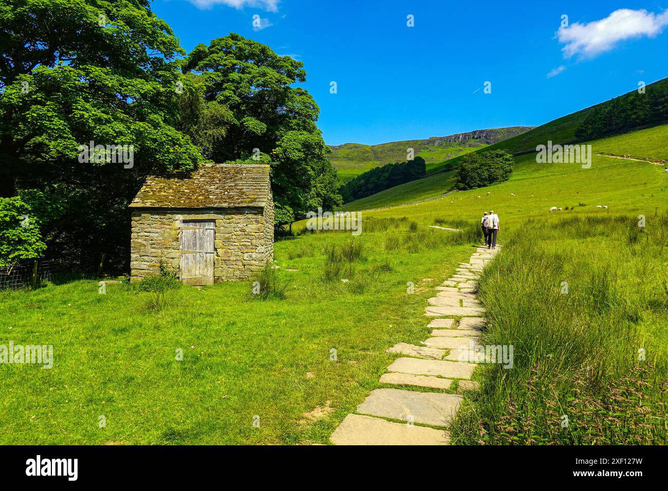 The start of the Pennine Way in Edale village in the Edale Valley, Peak ...
