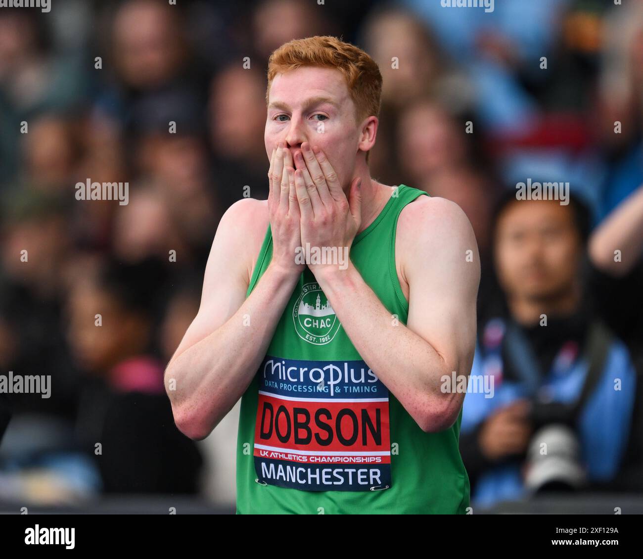 Charlie Dobson reacts after winning the mens 400m final during the ...