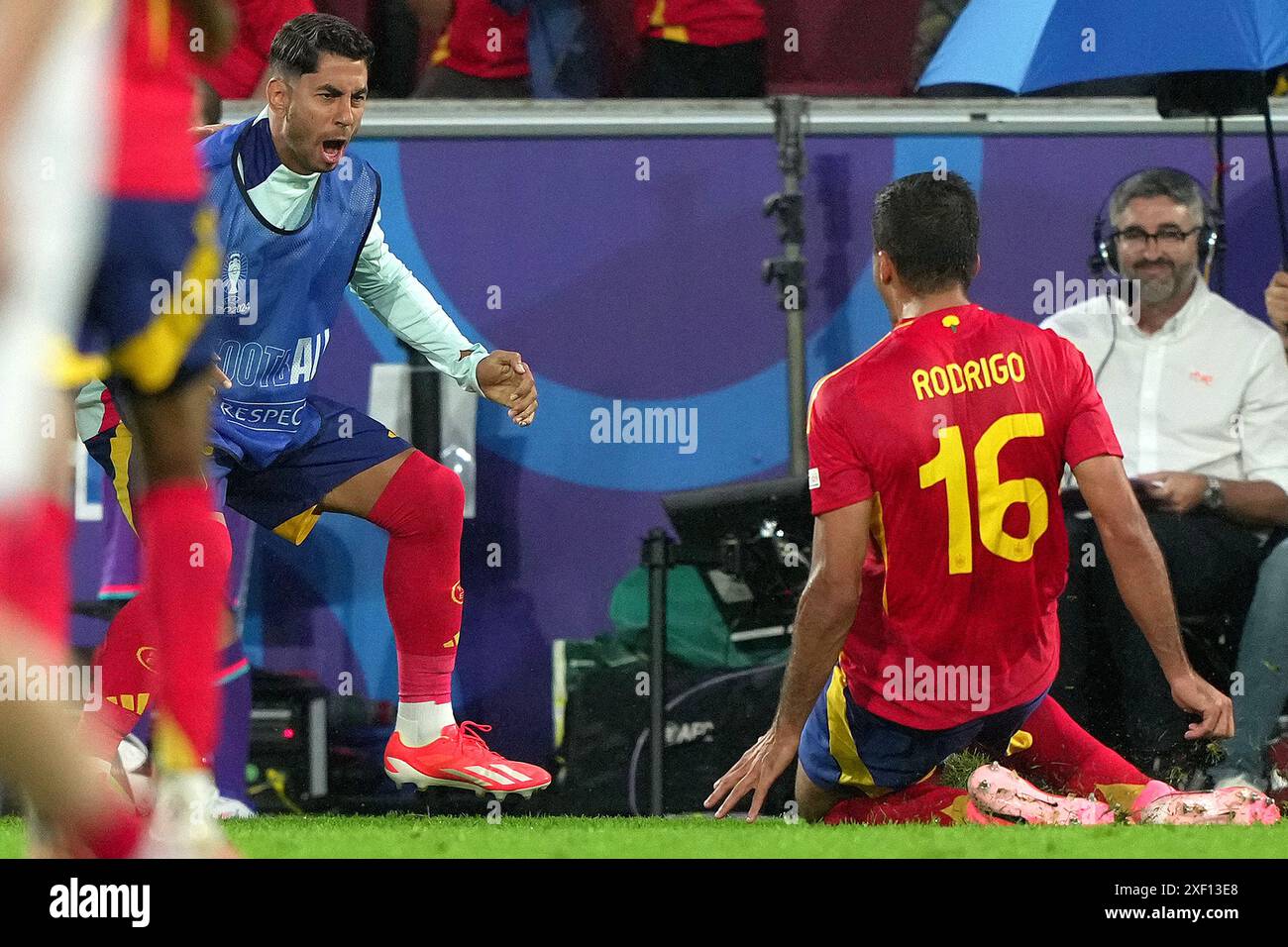 Spain's Rodri celebrates after scoring goal 1-1 during the Euro 2024 ...