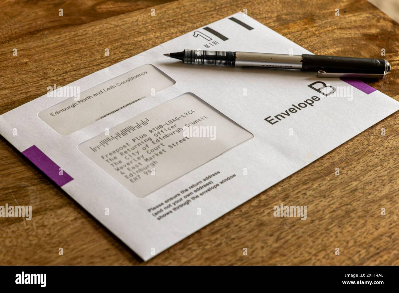 Edinburgh, United Kingdom. 30 June, 2024 Pictured: An envelope containing a postal vote for the ...