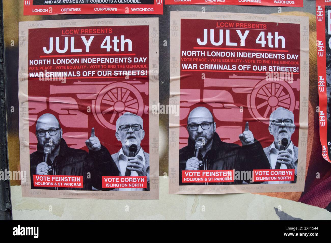 London, UK. 30th June 2024. Posters in King's Cross encourage people to ...