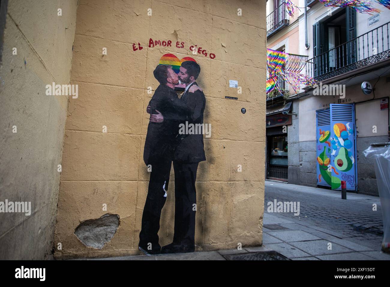 A graffiti with a caricature of TV presenters Pablo Motos (L) and David ...