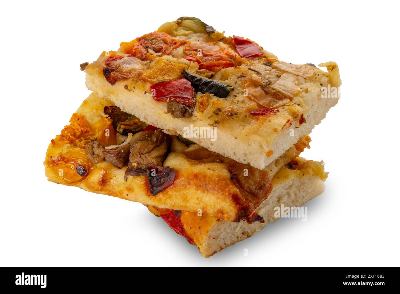 Rectangular Pizza pieces with vegetables, Pizza slices with tomato ...