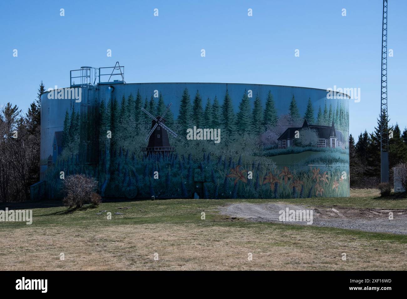 Water tower mural on NB 127 in St. Andrews, New Brunswick, Canada Stock ...