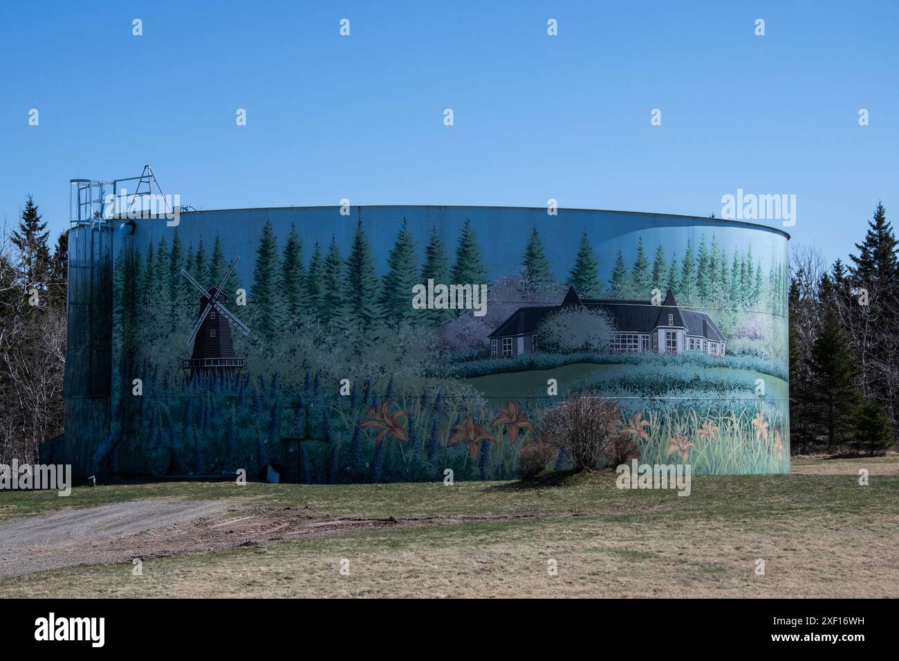 Water tower mural on NB 127 in St. Andrews, New Brunswick, Canada Stock ...