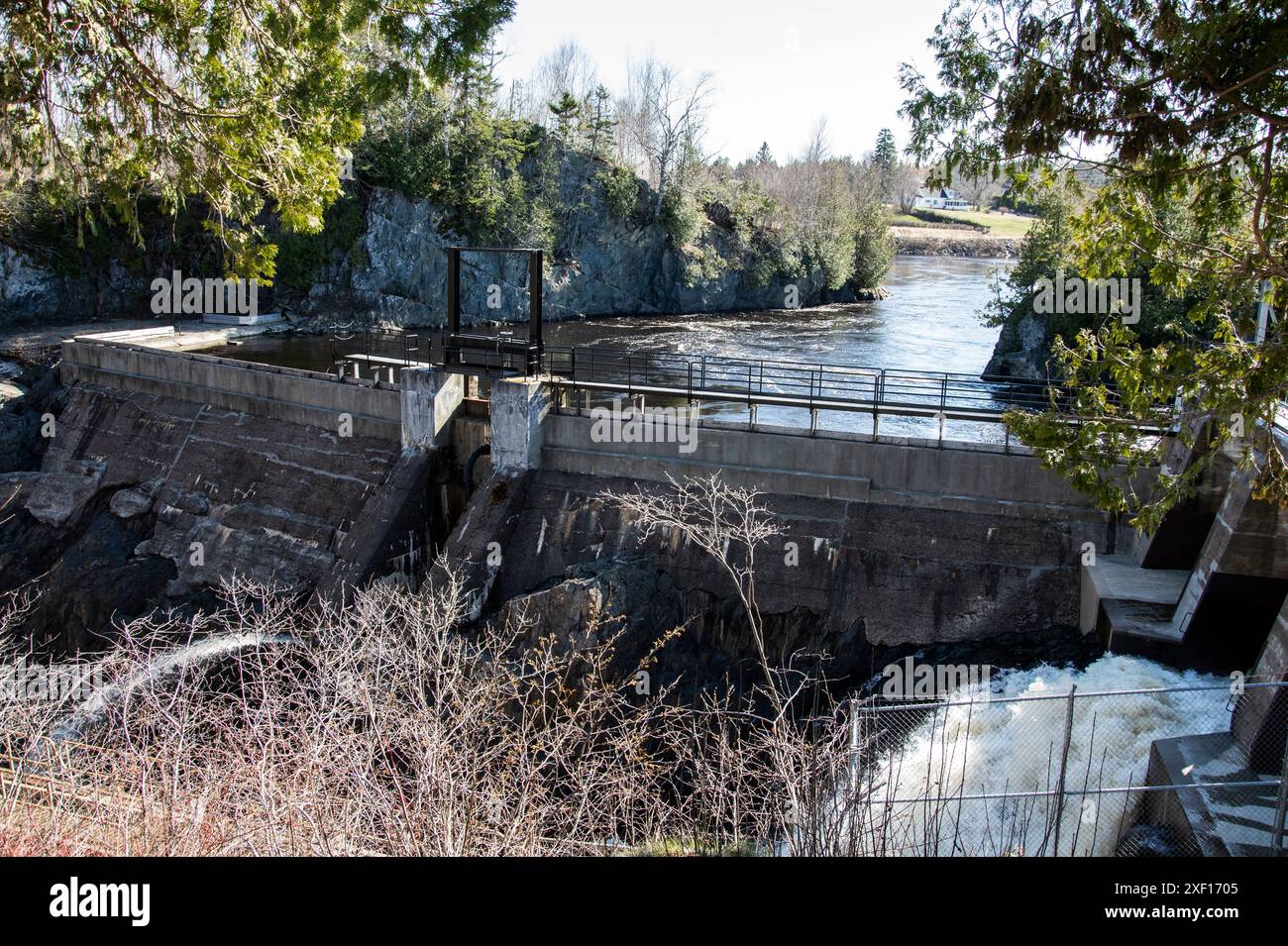 Pulp and paper dam on the Magaguadavic River in St. George, New ...