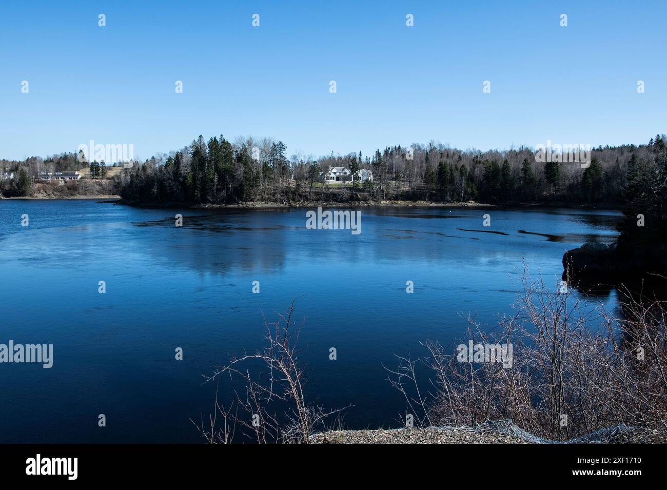 View of Magaguadavic River downstream from the gorge from South Street ...