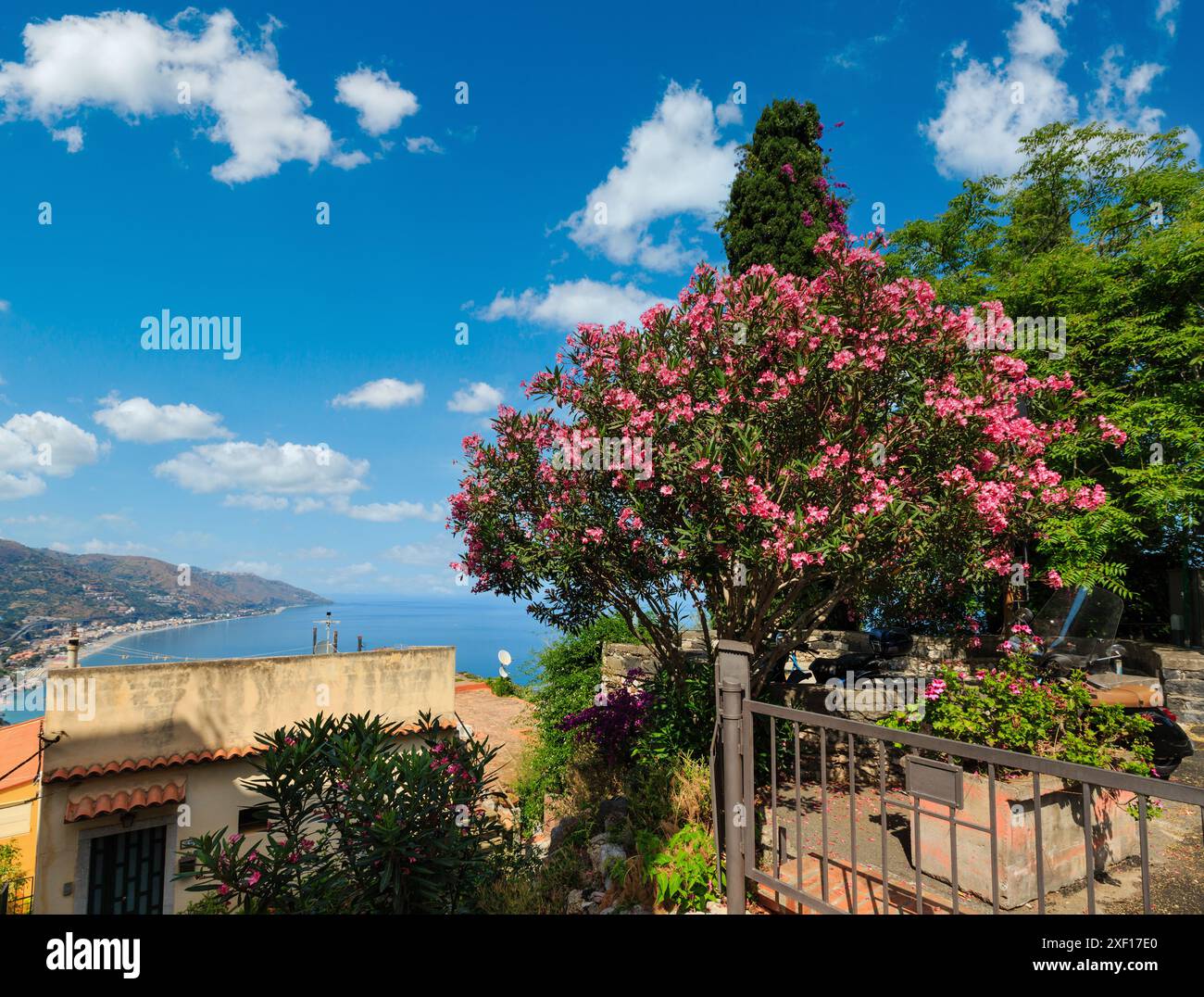 Beautiful Taormina view from up, Sicily, Italy. Sicilian seascape with ...