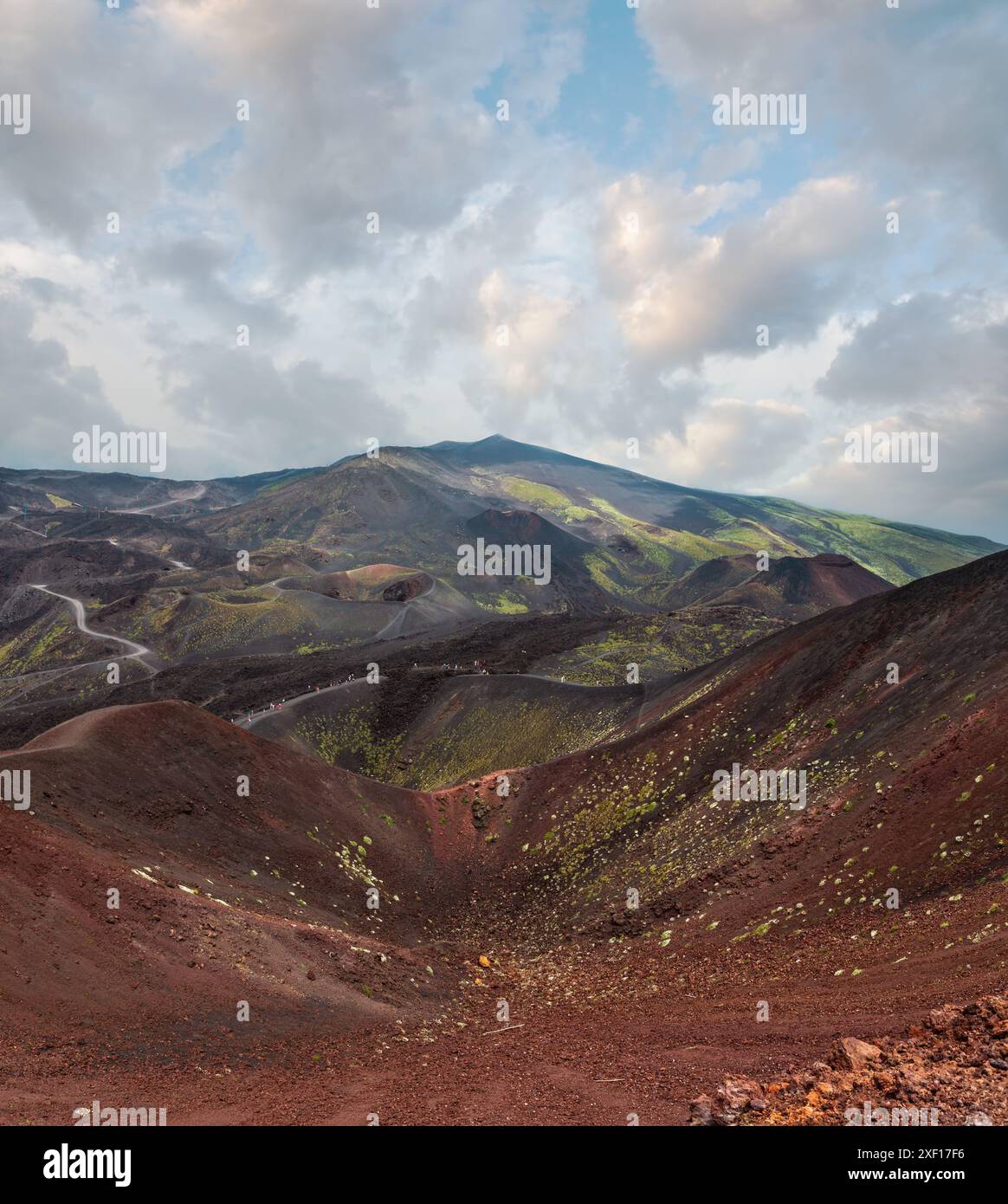 Path between summer Etna volcano mountain craters, Sicily, Italy ...