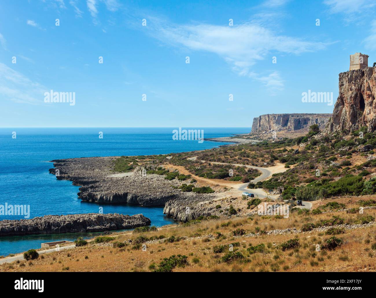 Azure Tyrrhenian sea picturesque bay, Torre Isolidda and Spiaggia di ...