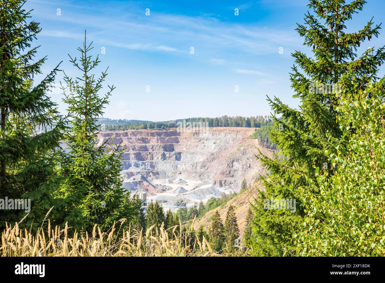 Landscape Der Harz national park, Germany. Active quarry mining stone ...