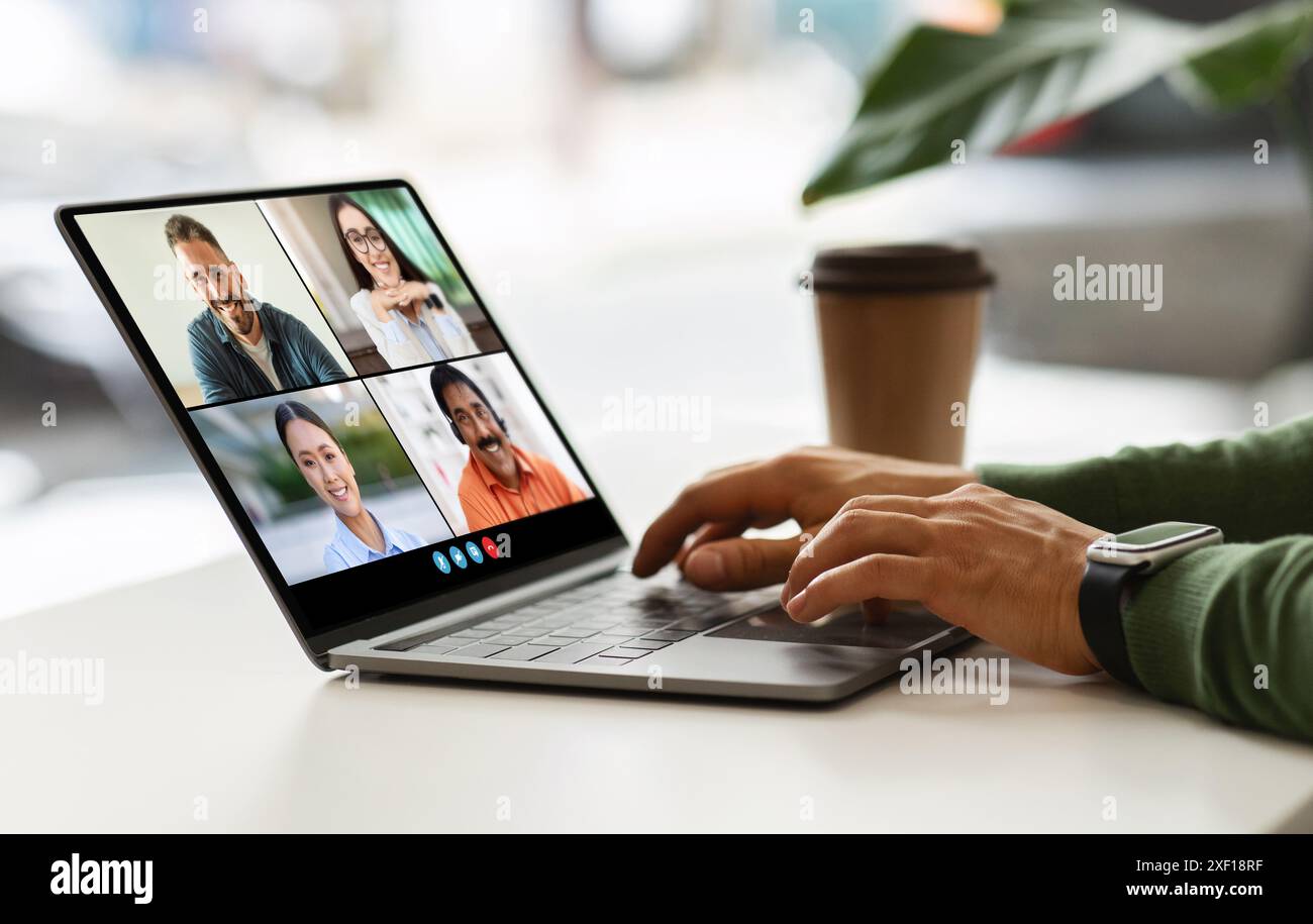 Participating online group video conference hi-res stock photography ...