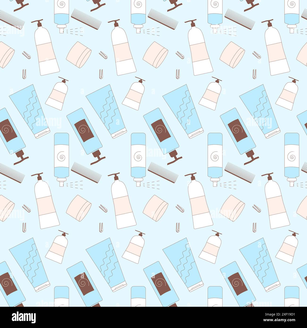 Hair care and styling products seamless pattern. Bottles of gel, comb ...