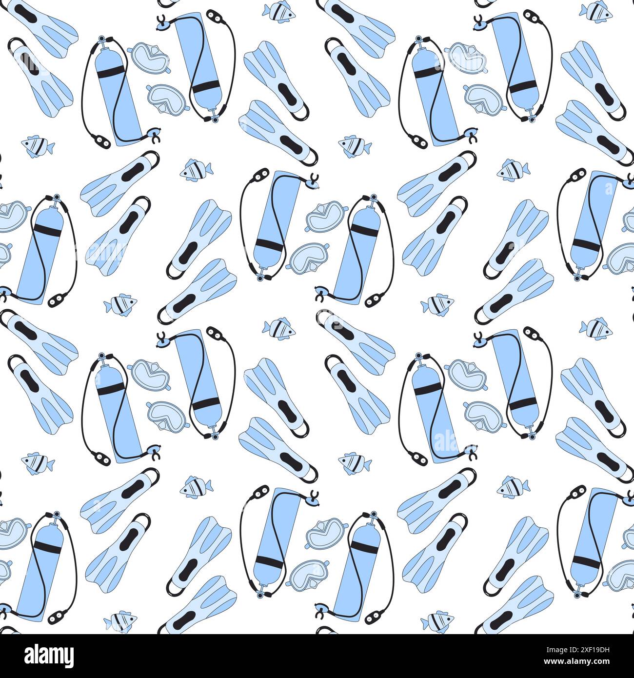 Diving Snorkeling seamless pattern. Scuba dive and underwater swimming ...