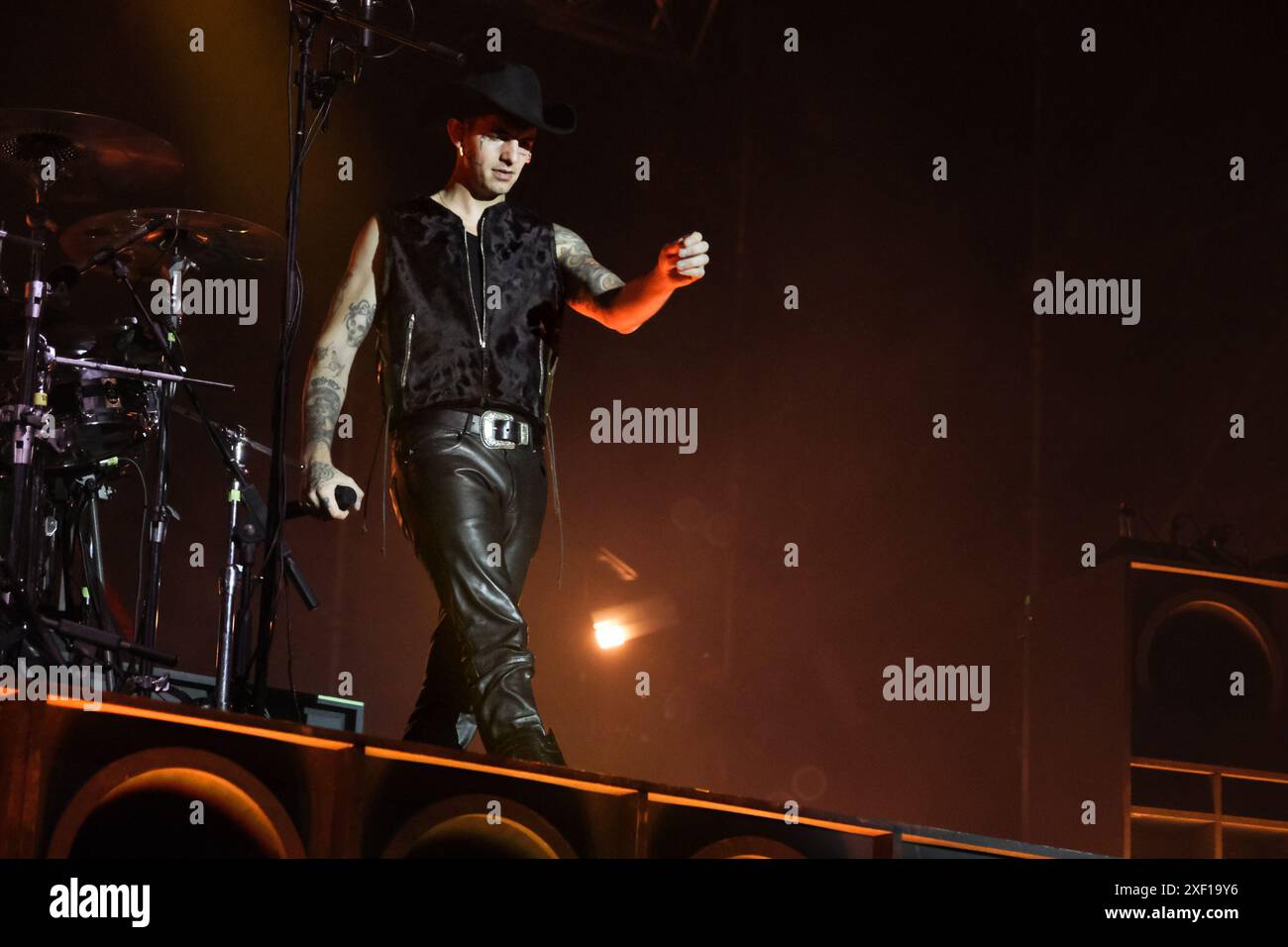 Italian singer Achille Lauro performs in a concert with his “Achille ...