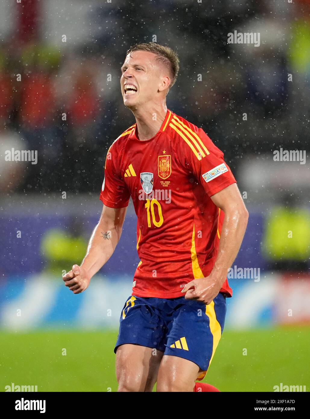 Spain's Dani Olmo after he scored his sides fourth goal during the UEFA ...