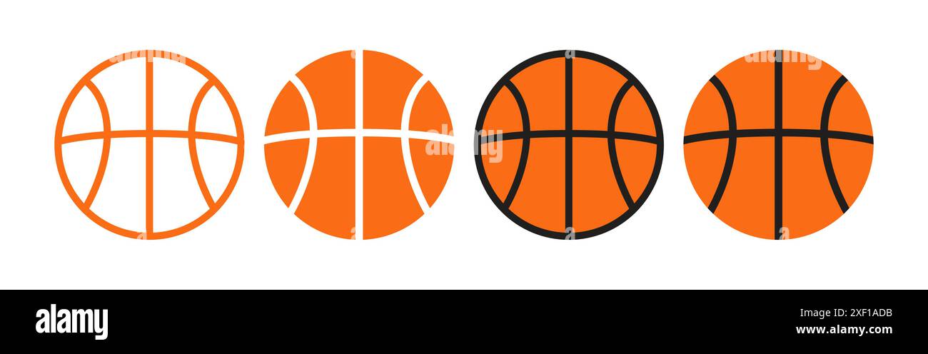 Orange basketball ball icons. Set of basketball balls symbols Stock ...