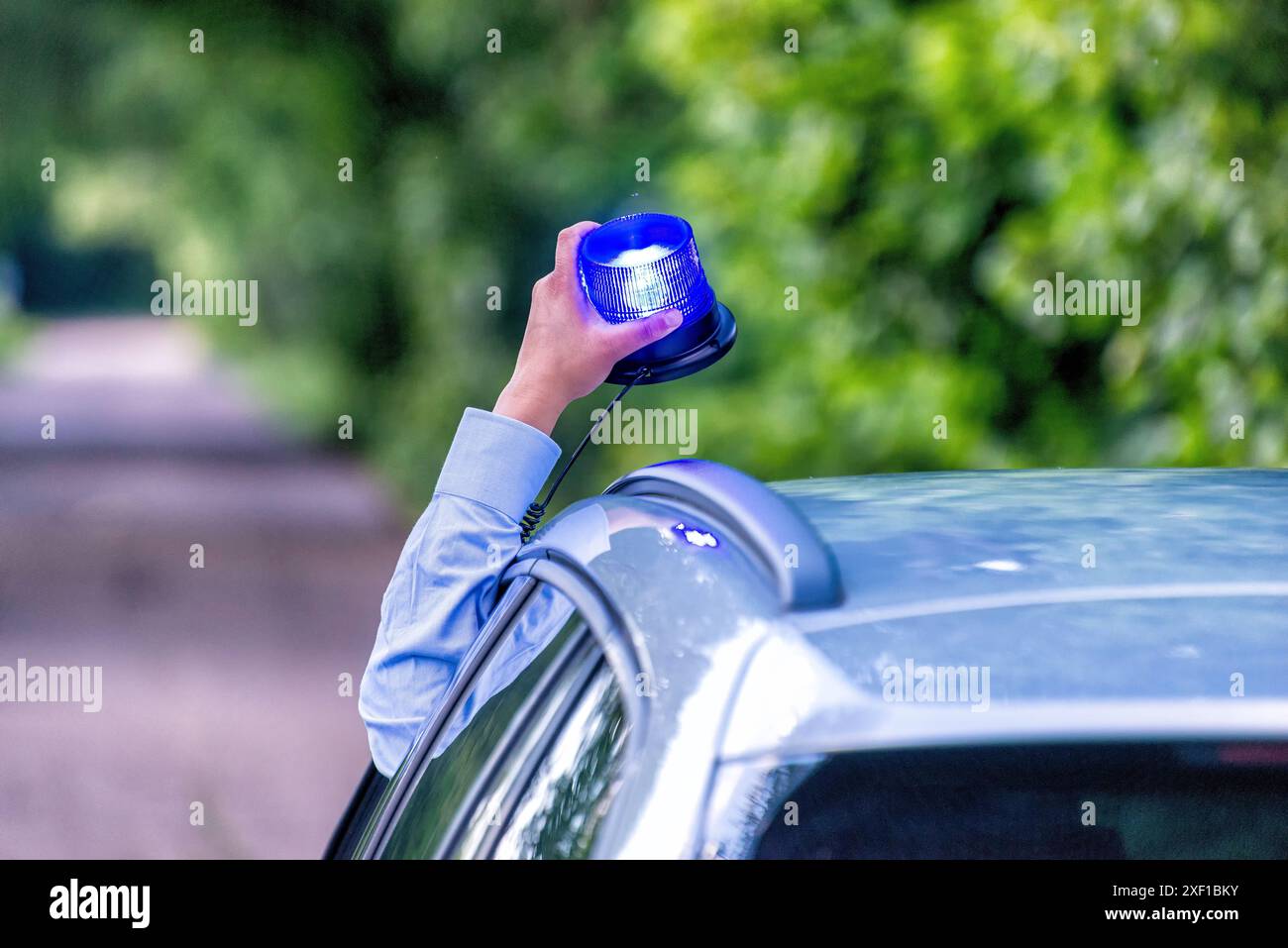 blue flashing light on a police car during a blue light drive Stock ...
