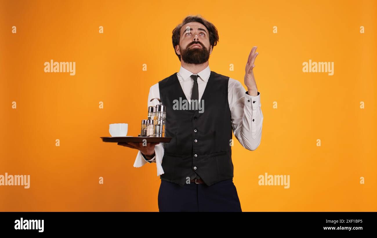 Happy man acting spiritual worshiping Jesus in studio and seeking ...