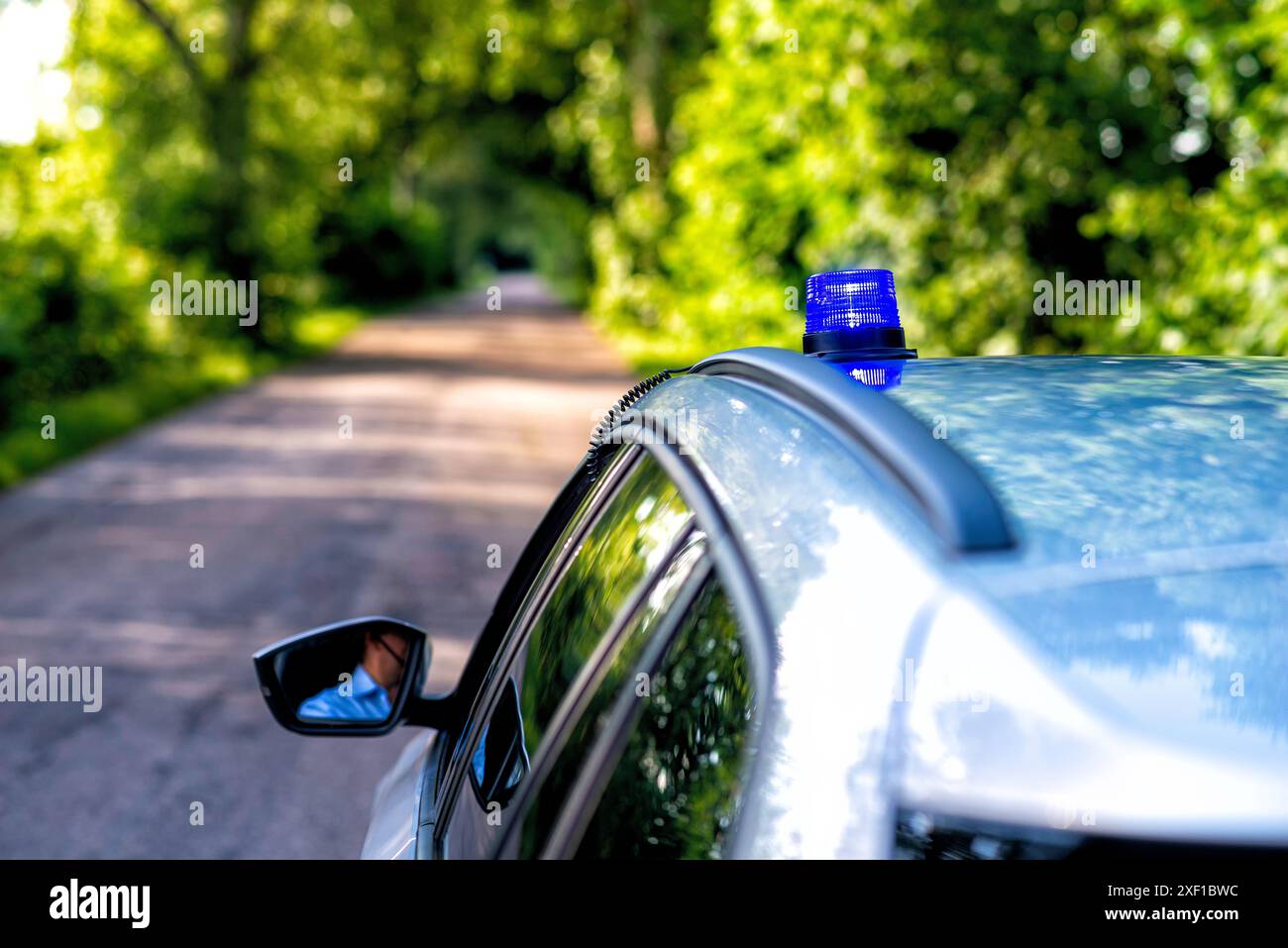 blue flashing light on a police car during a blue light drive Stock ...