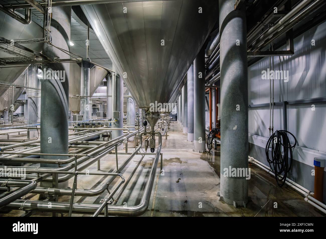 Large industrial stainless steel vats for fermentation in modern ...