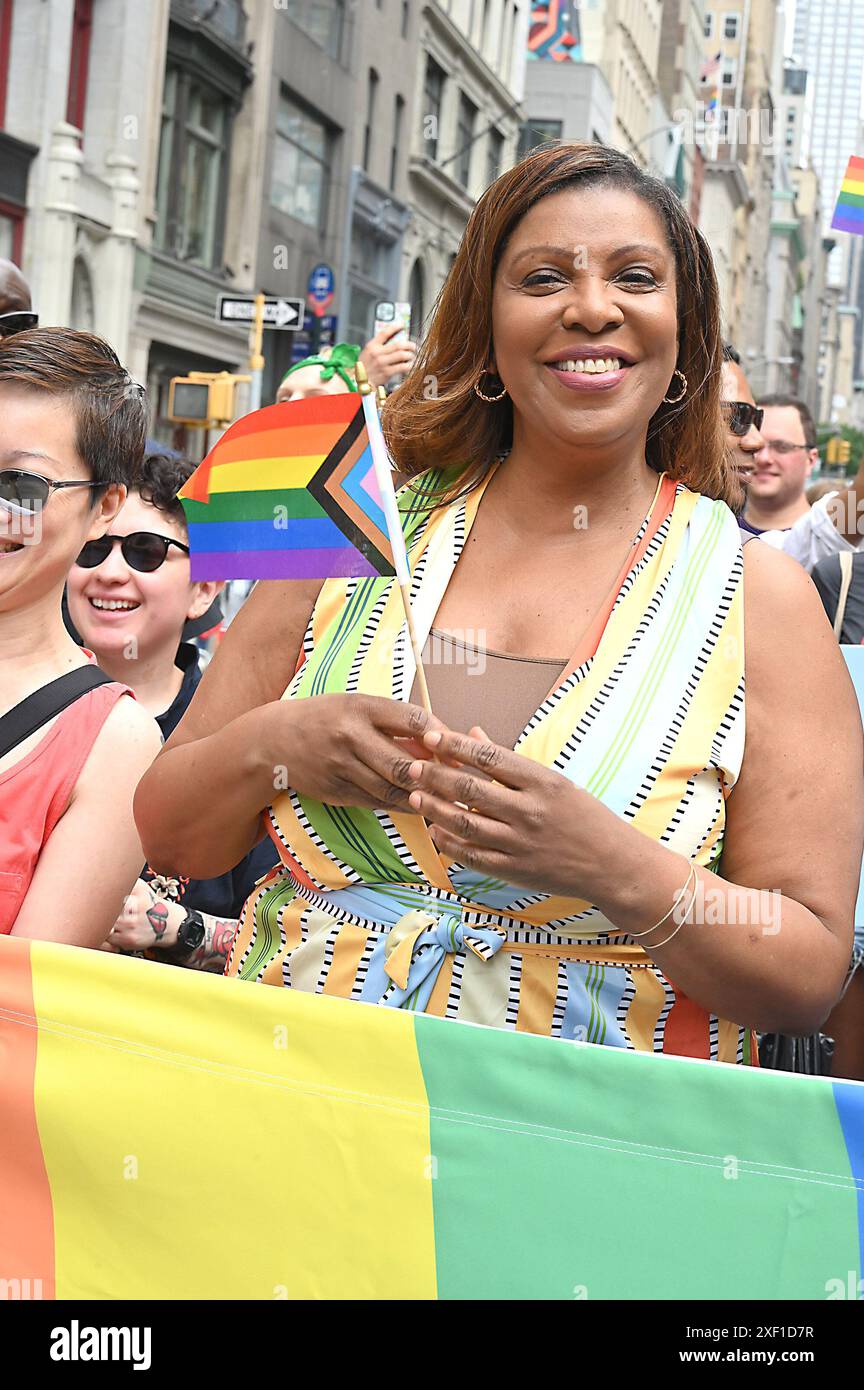 NY Attorney General Letisha James marches in the 2024 NYC Pride March on Fifth Avenue in New ...