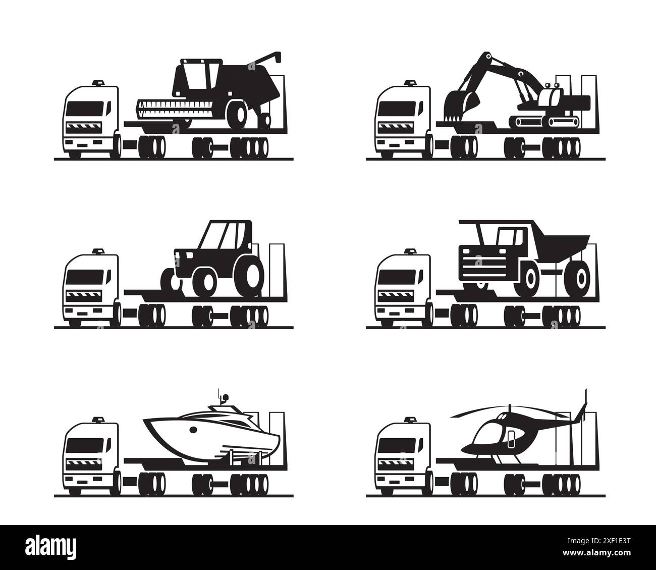 Trucks carrying heavy machinery – vector illustration Stock Vector ...