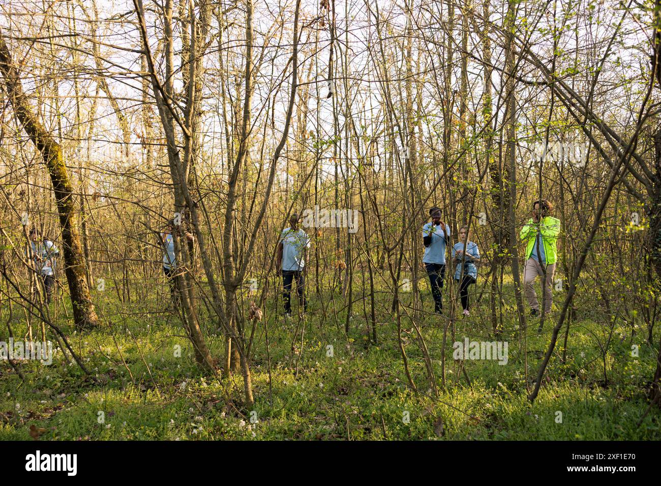 Team of lifesavers rescuers searching for a missing person, calling ...