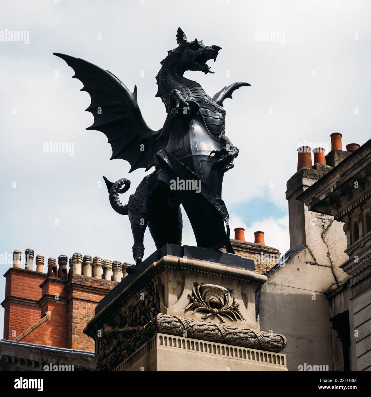 Black Dragon Statue on Monument in London, UK on the Strand on the ...