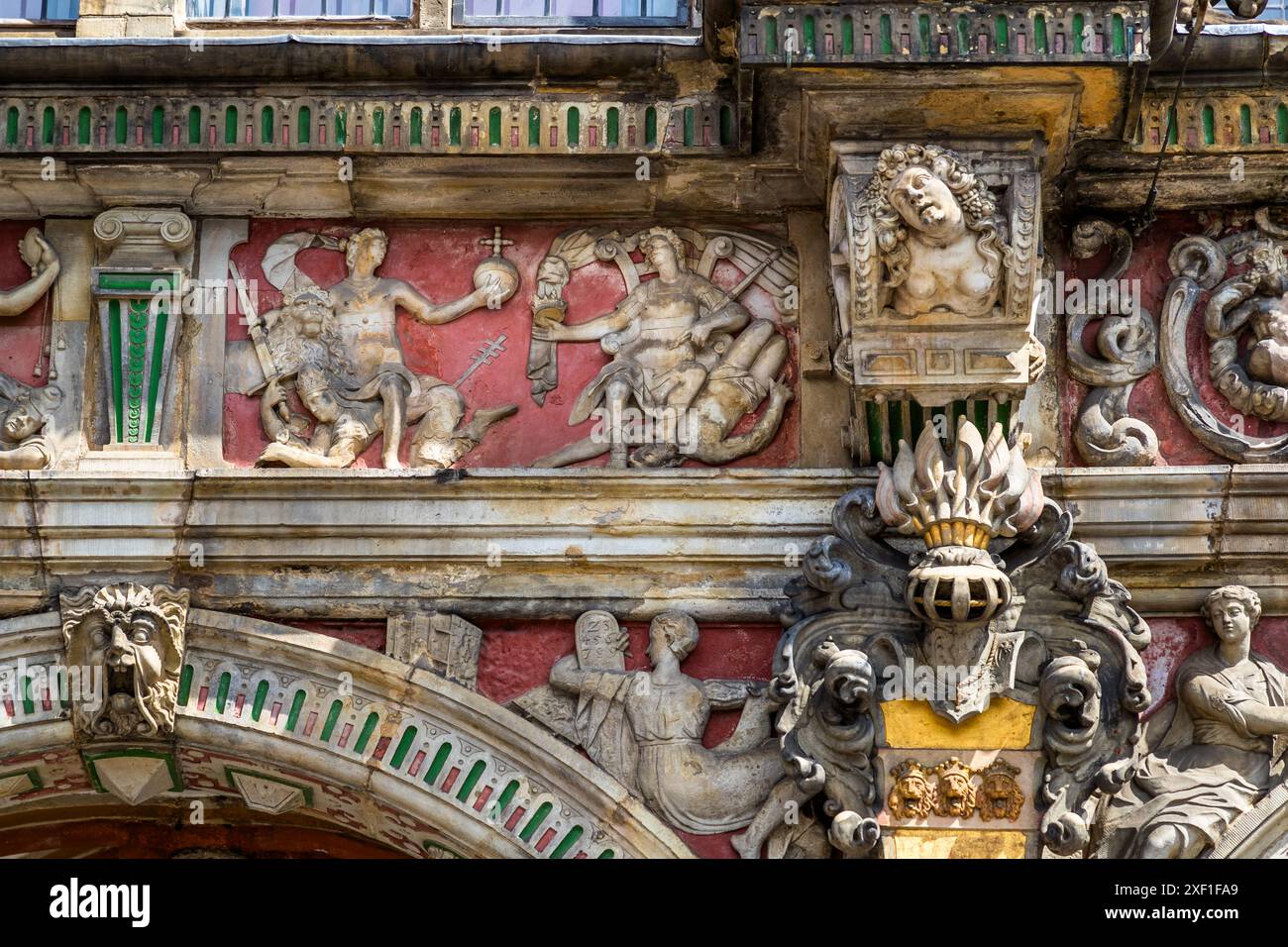 Detail from the façade of Bremen's town hall (1405). The relief was ...