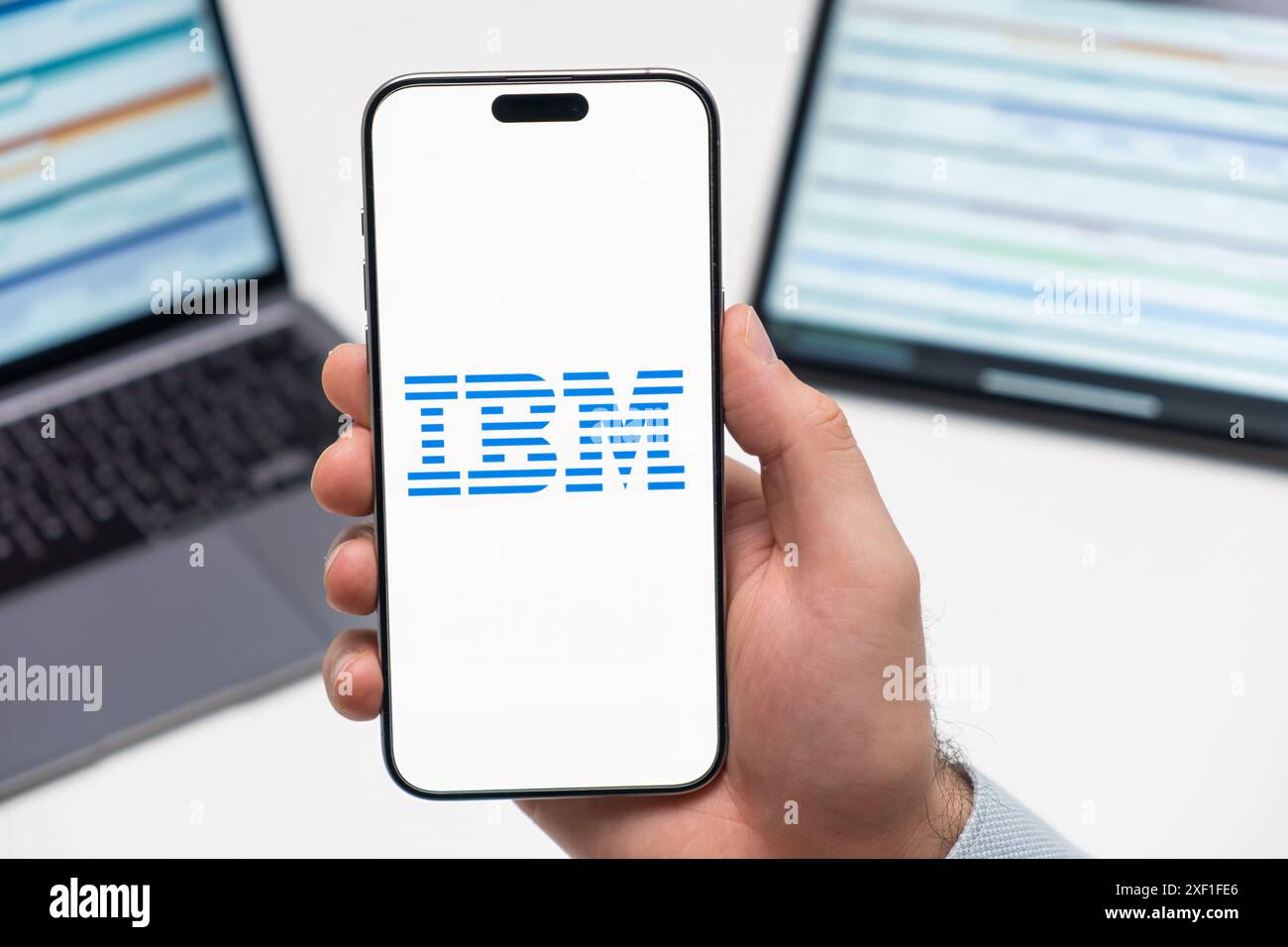 PRAGUE, CZECH REPUBLIC - JANUARY 21 2024: IBM logo on the screen of ...