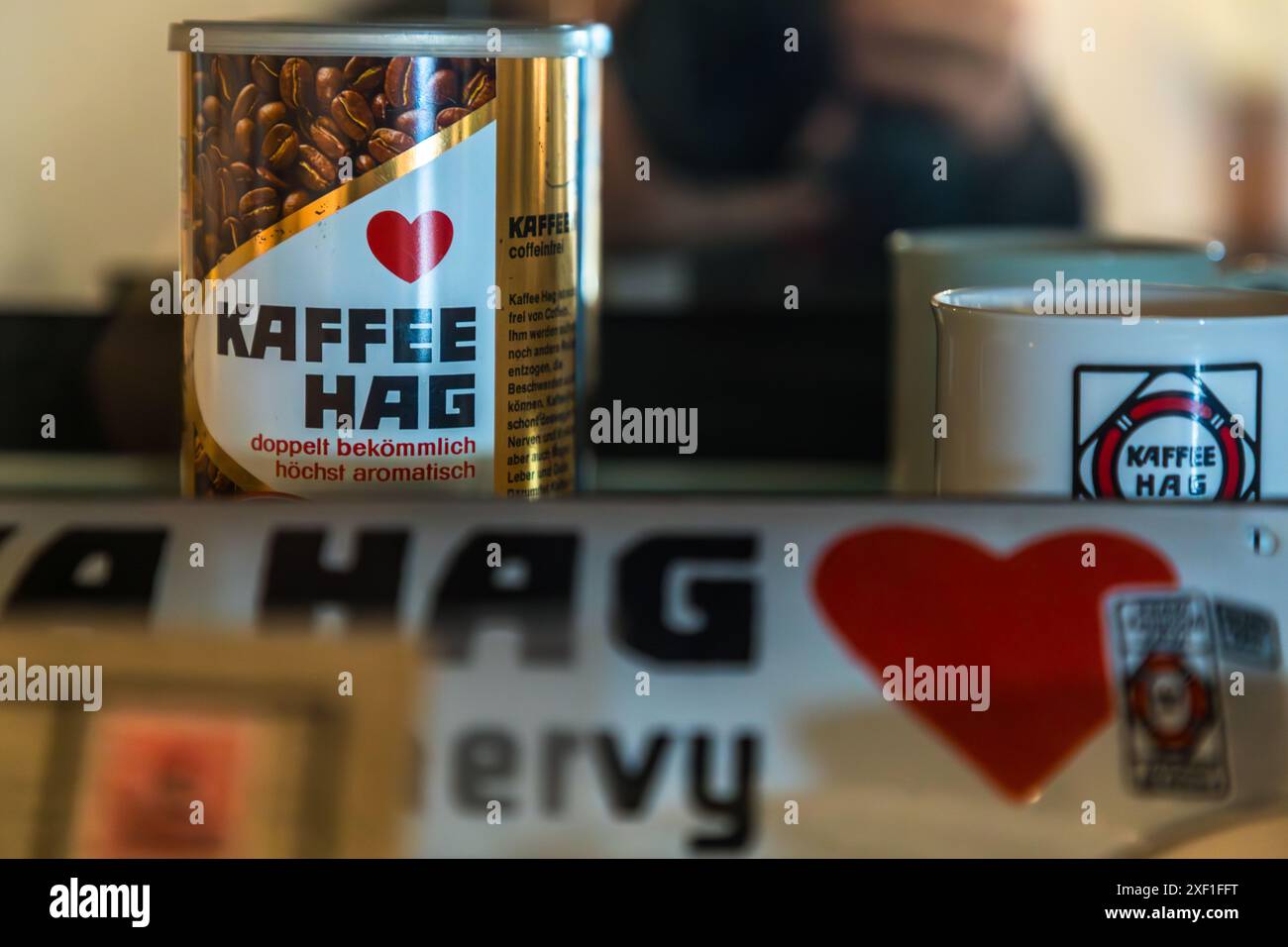 Kaffee HAG products in a display case in front of the Marble Hall, the ...