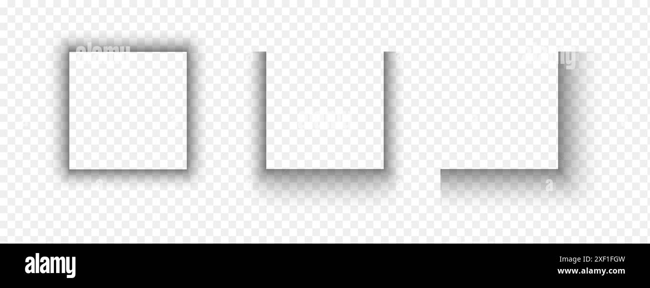 Set of square paper page or packing box shadow effects. Blurry grey ...