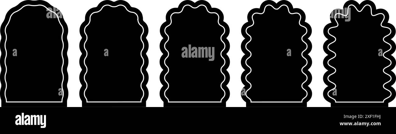 Set of arch shapes with wavy borders. Curvy archway forms with curvy ...