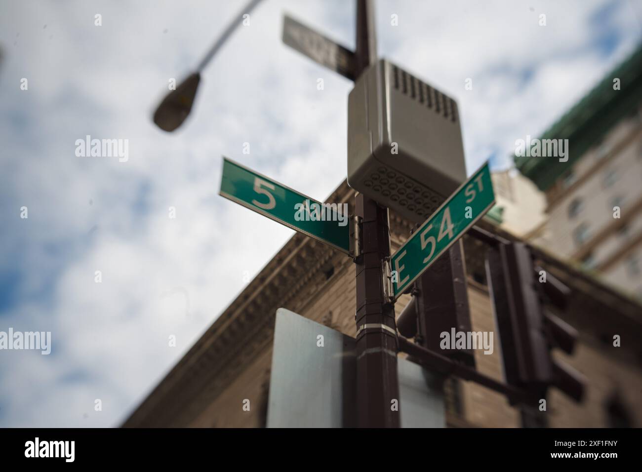 The typical sign of Fifth Avenue - East 45th Street corner in Manhattan ...