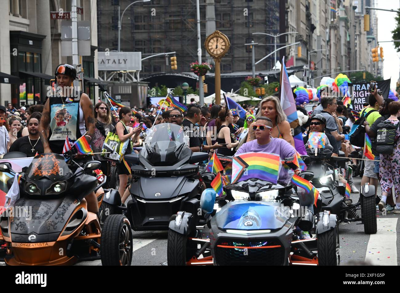 New York, USA. 30th June, 2024. Motorcycles travel down Manhattan's ...
