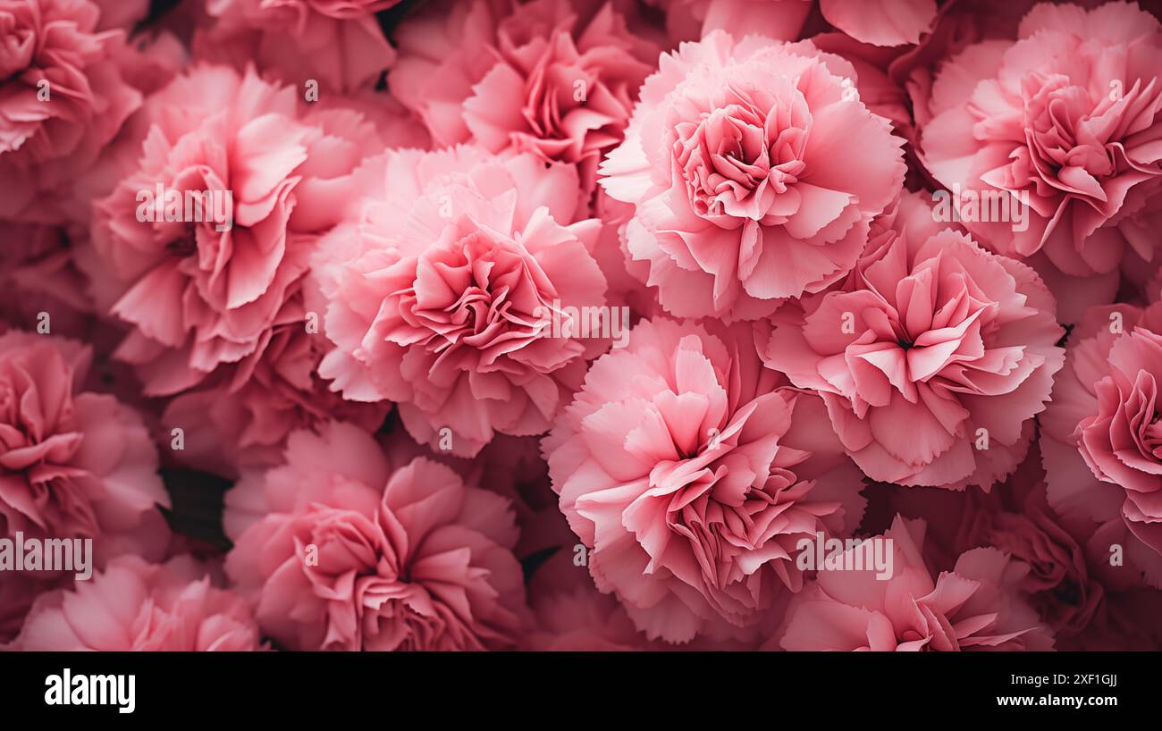 Carnation flowers texture. A close-up view of a cluster of pink ...