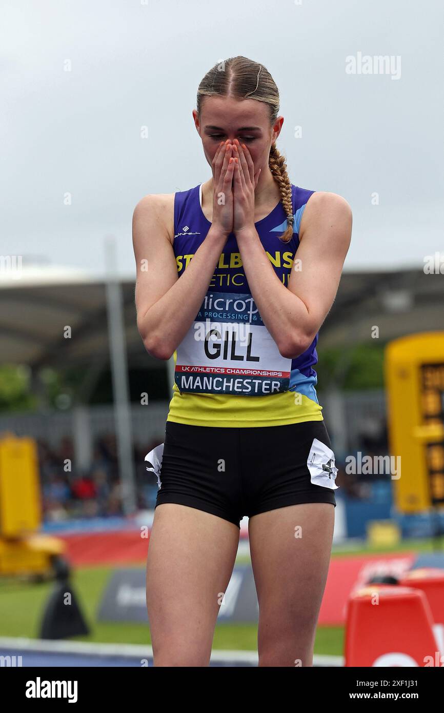 Manchester, UK. 30th June, 2024. Phoebe GILL of St Albans AC reflecting ...