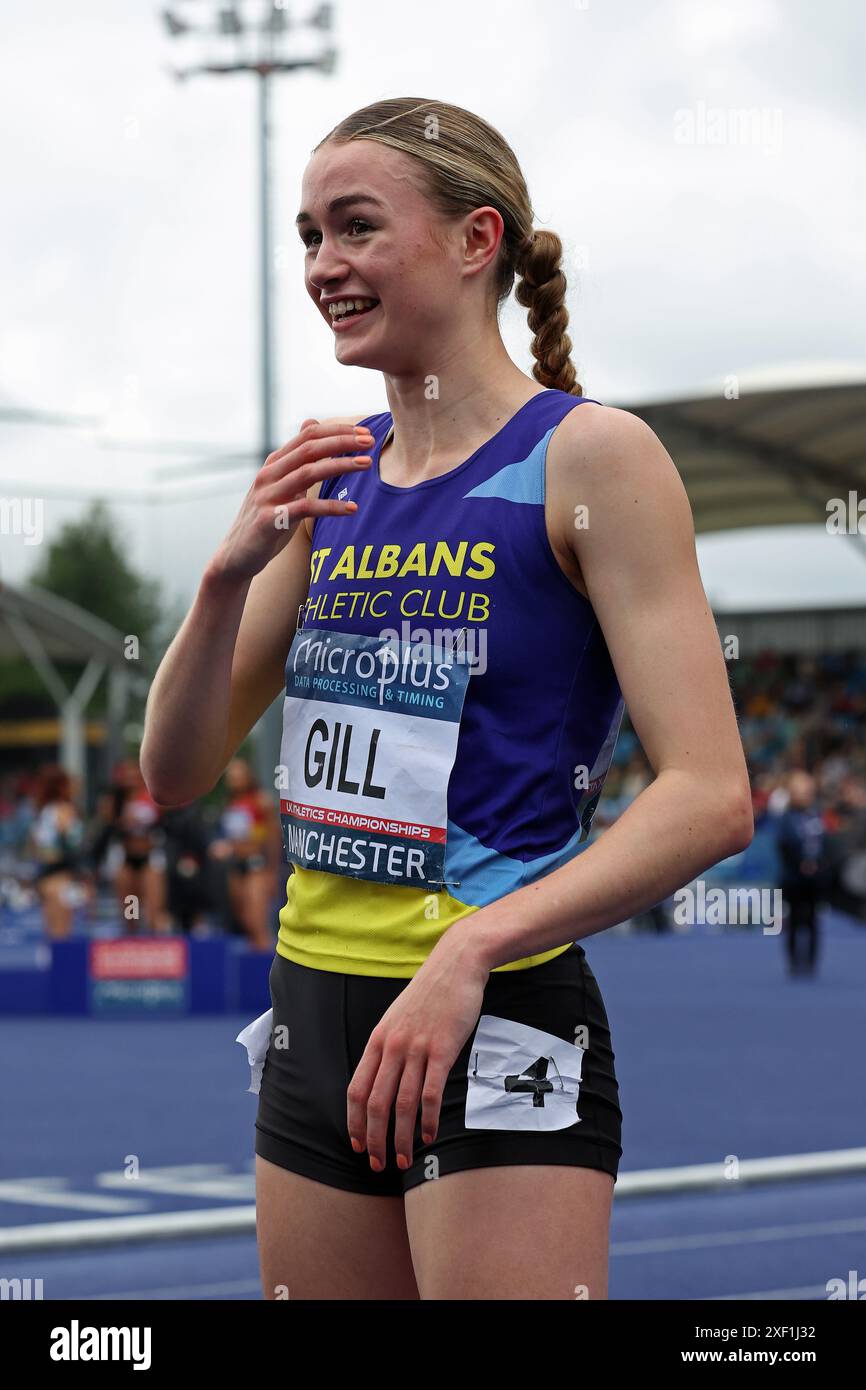 Manchester, UK. 30th June, 2024. Phoebe GILL of St Albans AC reflecting ...