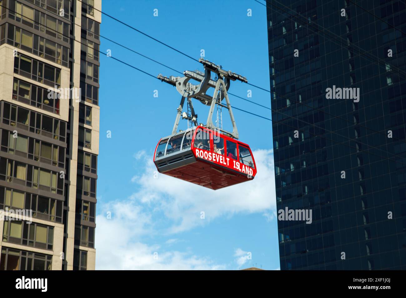 The gondola of the Roosevel Island aerial Tramway in the East side of ...