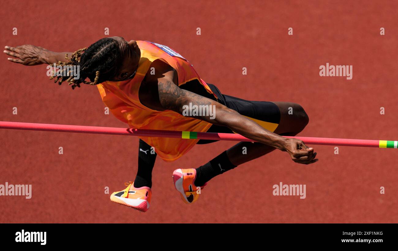 JuVaughn Harrison competes in the men's high jump final during the U.S ...