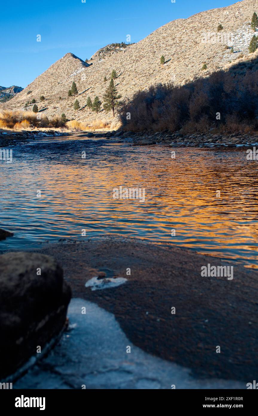 Walker River begins to freeze in the Sierra Nevada Mountains, CA Stock ...