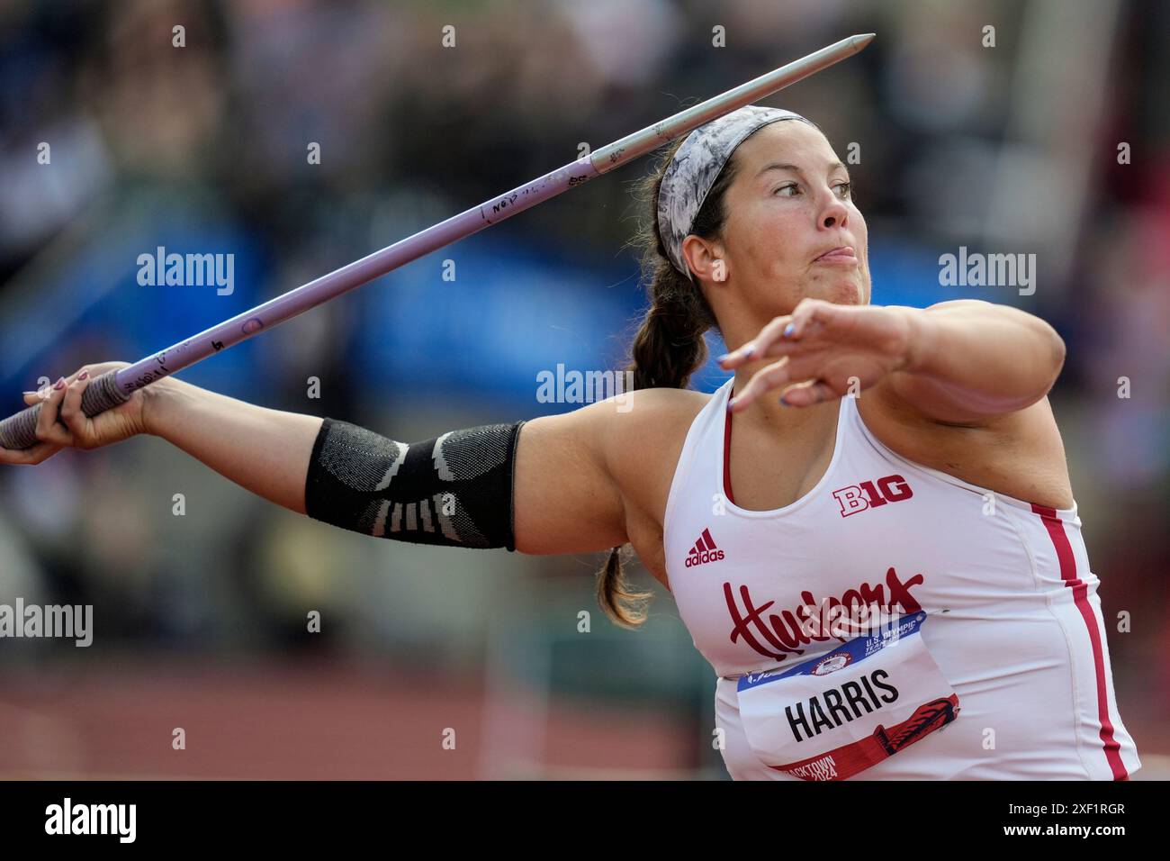 Maddie Harris competes in the women's javelin throw final during the U ...